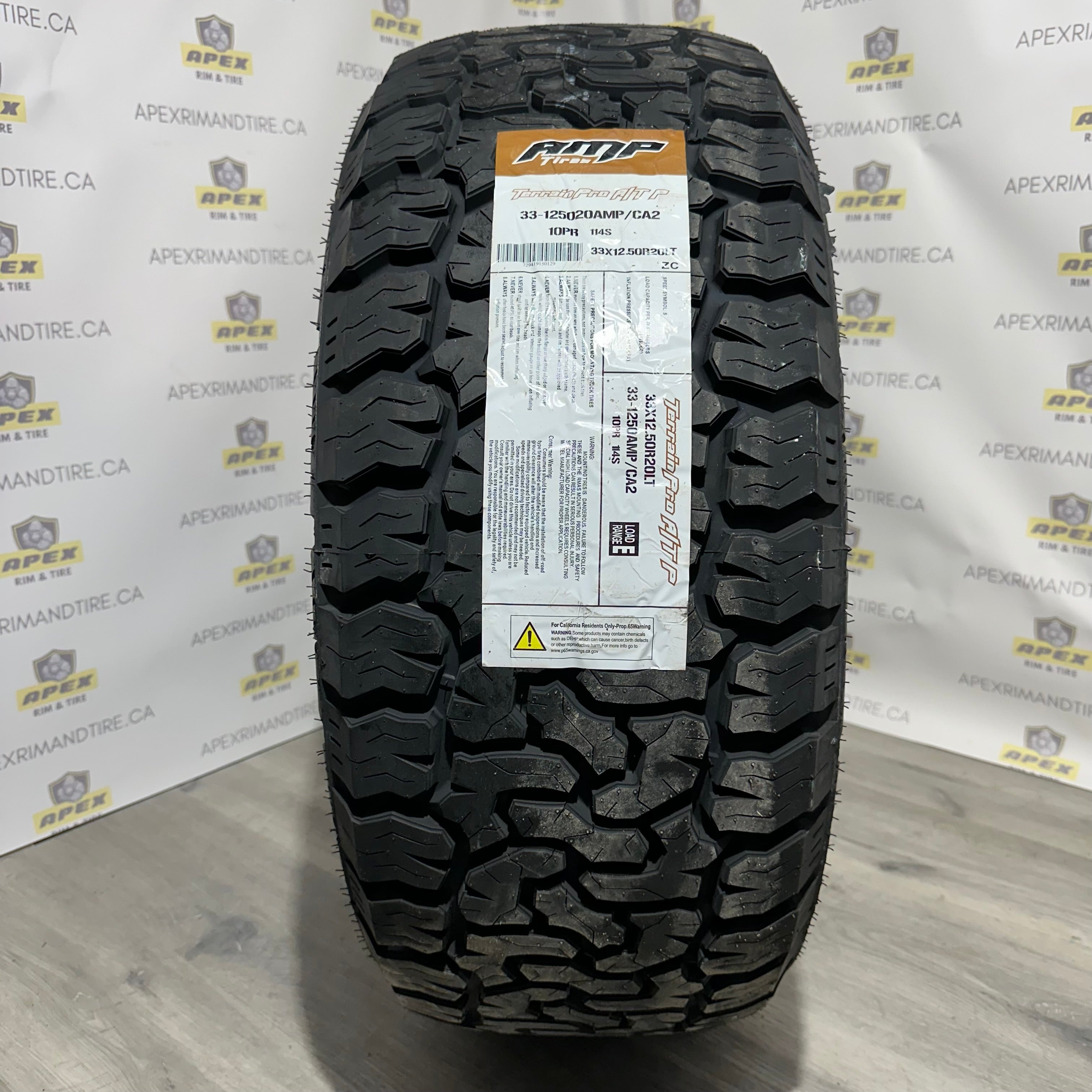 TERRAIN PRO A/T P 33X12.50R20LT 114S LR E 65PSI MAX – APEX RIM & TIRE